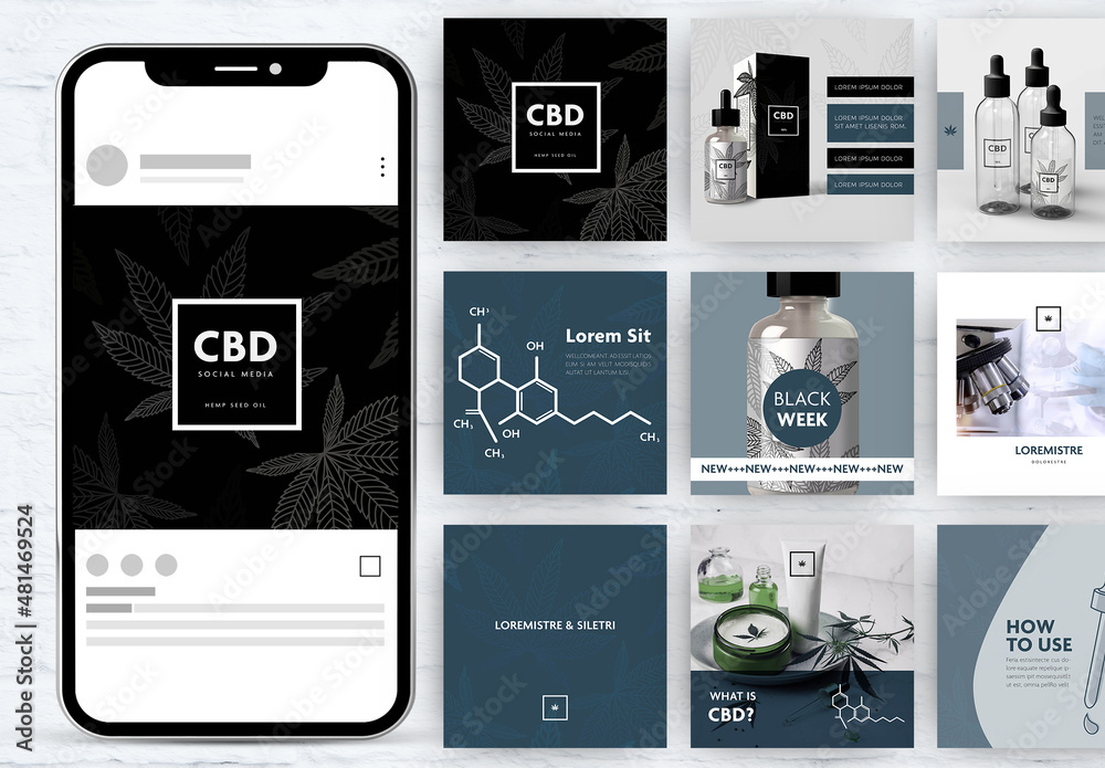 Cbd Social Media Post Set Stock Template | Adobe Stock