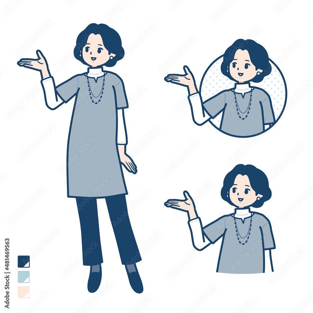 チュニック中年女性が解説しているイラスト Stock Vector Adobe Stock