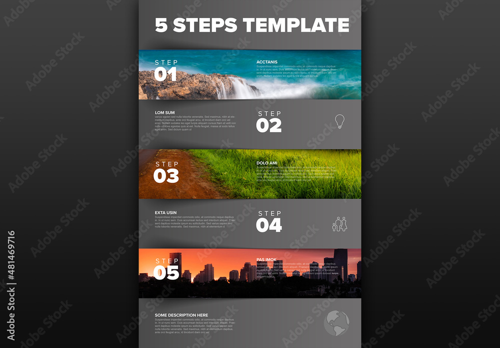 Five Stripe Steps Vertical Progress Page with Big Photo Placeholders ...