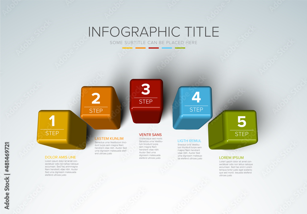 Vector Colorful Multipurpose Infographic with Five Cube Steps Stock ...