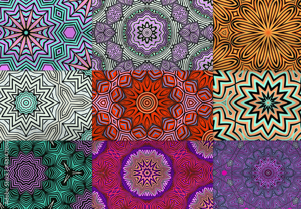 Seamless Pattern Collection with Mandala Motif Stock Template | Adobe Stock