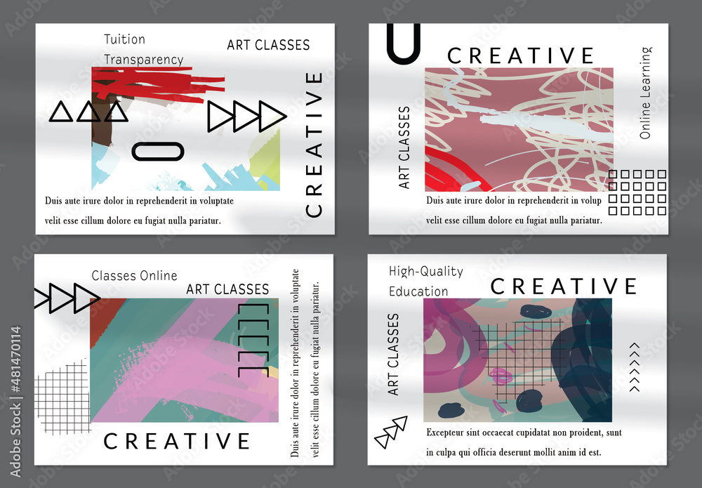 Flyer Layout with Black Shapes and Abstract Bright Rectangle on White ...