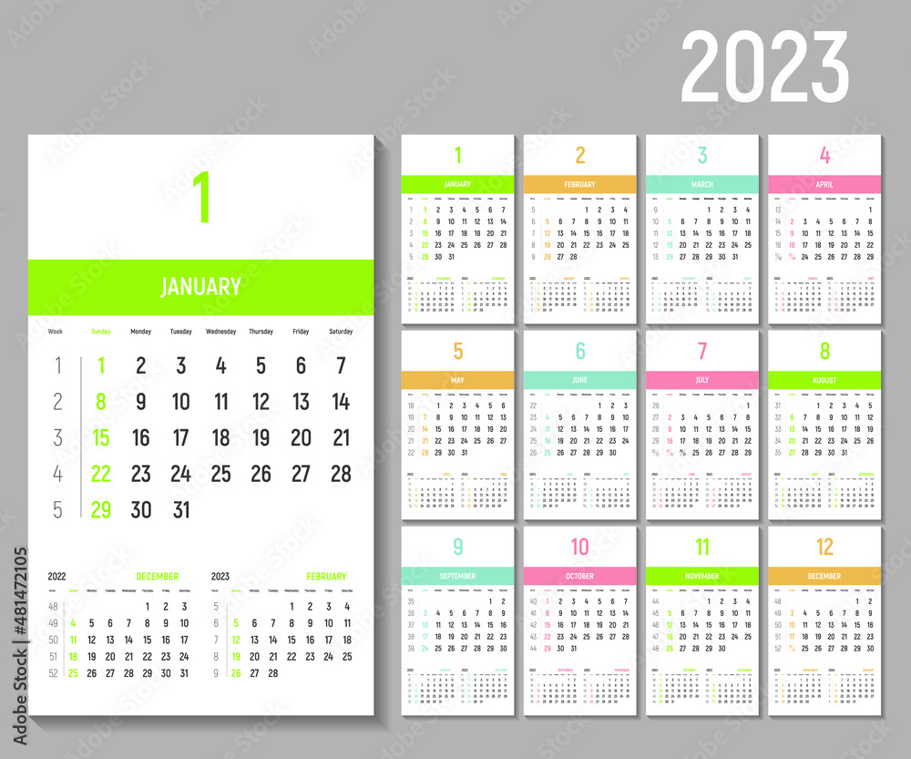 Wall monthly calendar for the year 2023. Simple monthly vertical ...