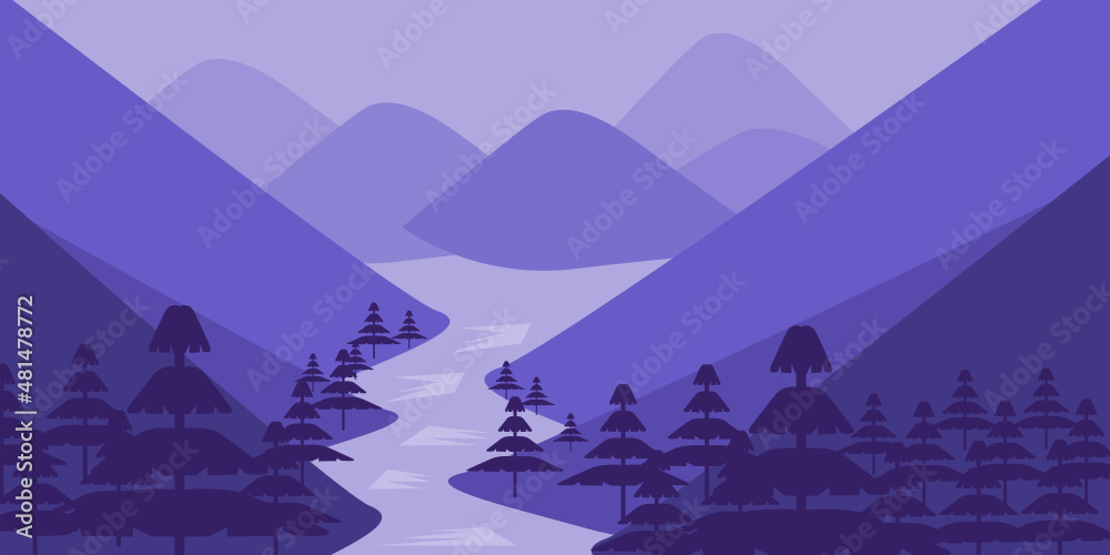 Hand drawing, nature landscape illustration unspoiled scenery, with ...