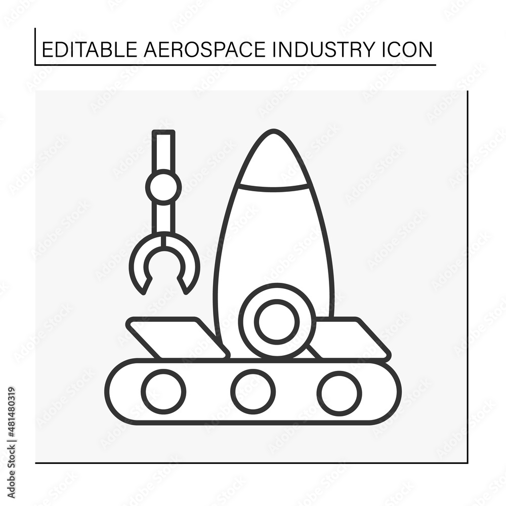 Rocket details line icon. Designing of engine and rocket elements ...