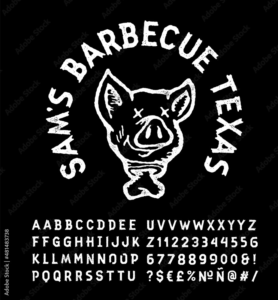 Vintage barbecue restaurant logo. Bbq Retro print with dead hog head ...