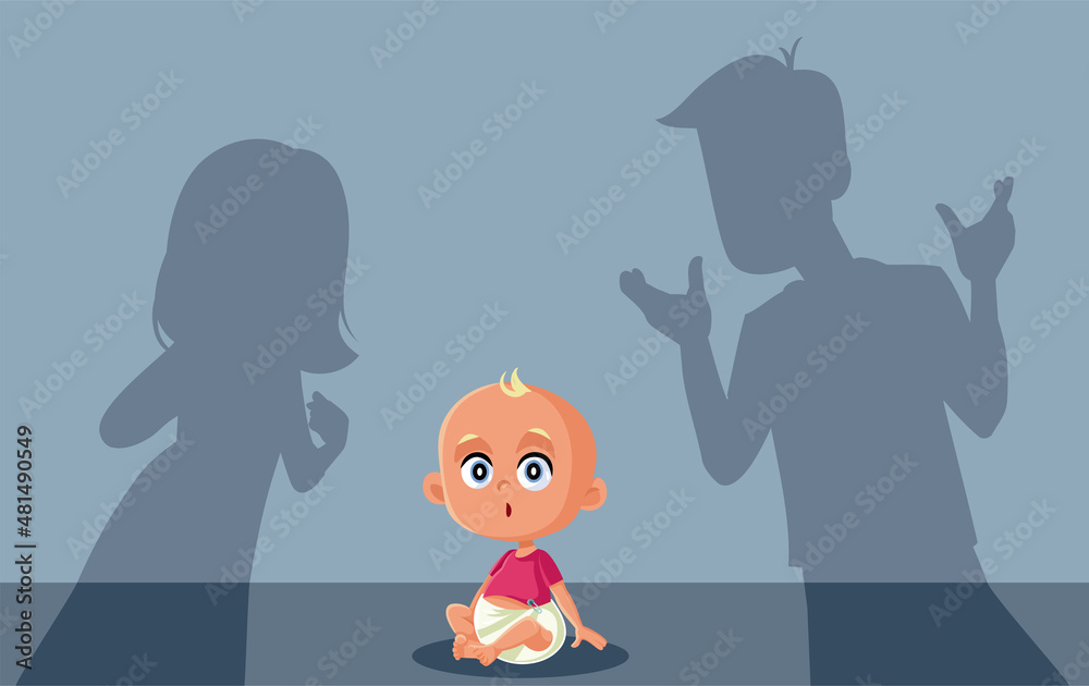Stressed Baby Watching Parents Fighting Vector Cartoon Illustration ...