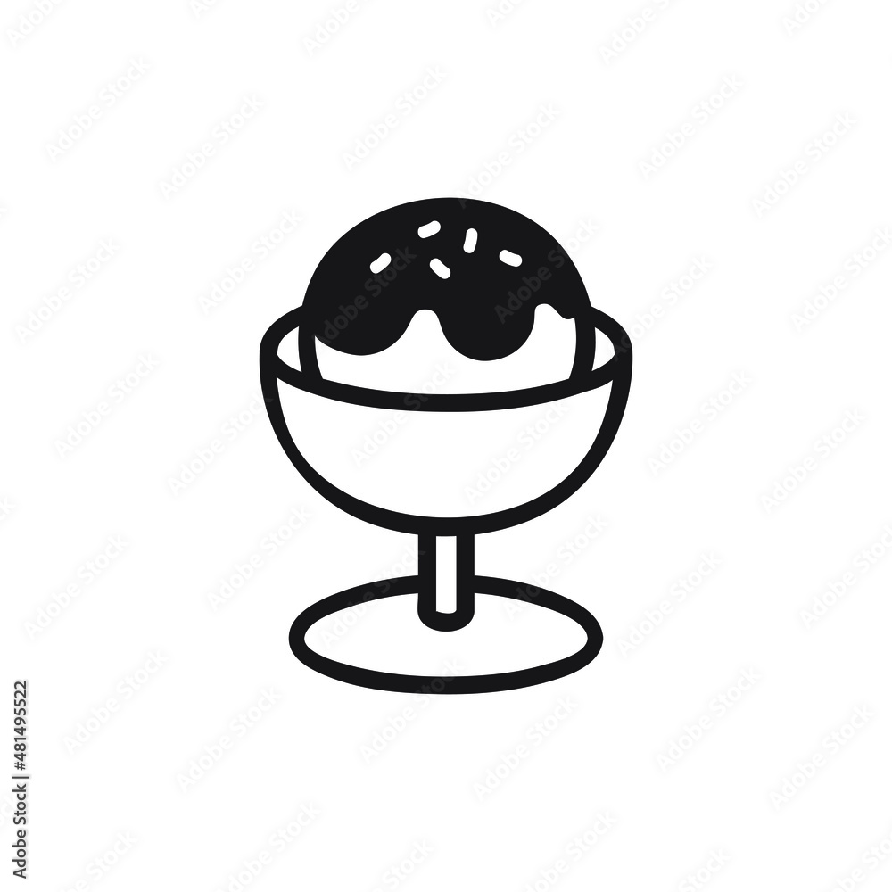 Black single gelato bowl icon. Simple modern cafe menu flat design ...
