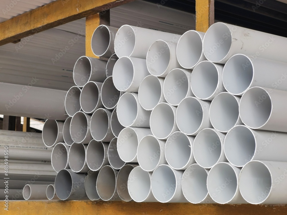 Various type and size pvc pipes stack on shelf. Stock Photo | Adobe Stock