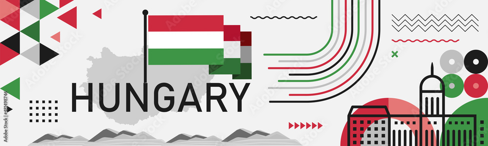 Hungary national day banner design. Hungarian flag and map theme with ...