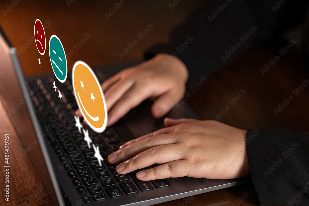 Women hands typing on the laptop keyboard, Customer service ...