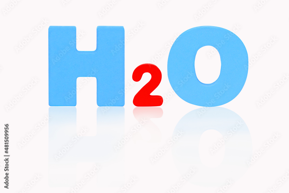 H2O water letters isolated on white background. Symbol of scientific ...