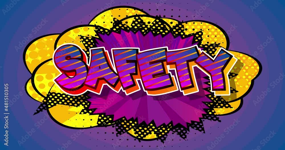 Safety. Motion poster. 4k animated Comic book word text moving on ...