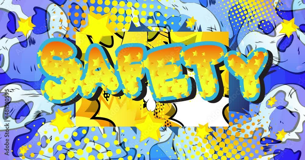 Safety. Motion poster. 4k animated Comic book word text moving on ...