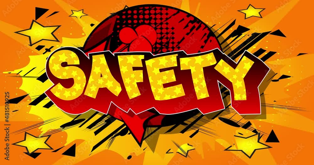 Safety. Motion poster. 4k animated Comic book word text moving on ...