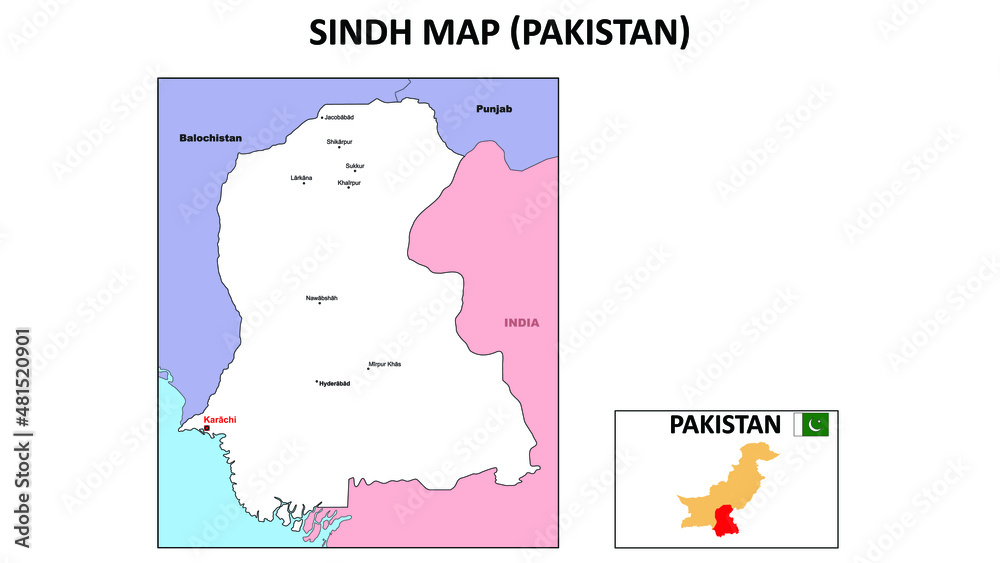 Sindh map. Political map of Sindh. Sindh Map of Pakistan with white ...