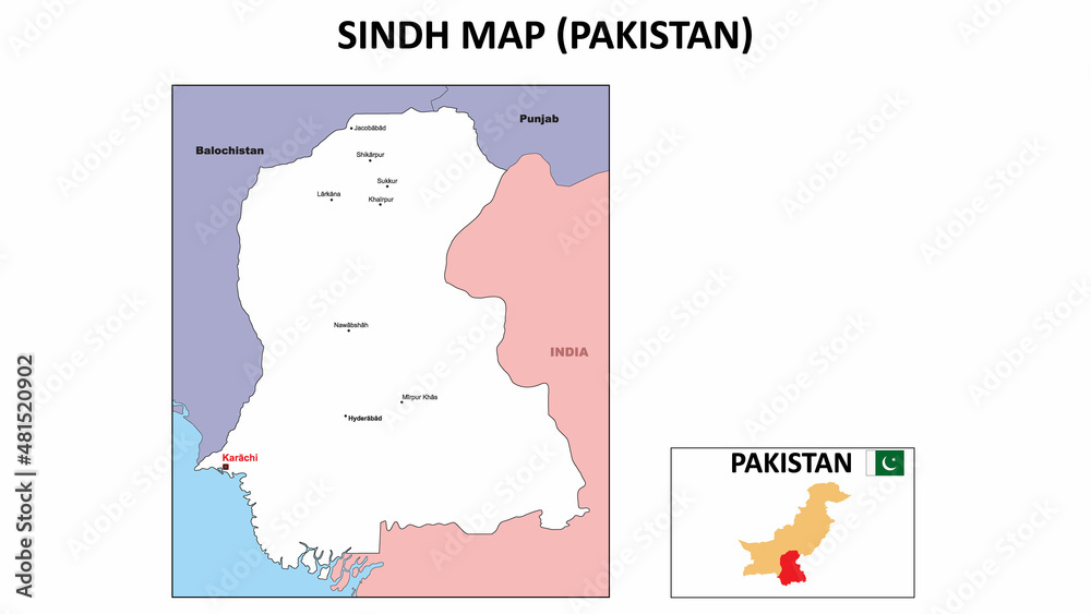 Sindh map. Political map of Sindh. Sindh Map of Pakistan with white ...