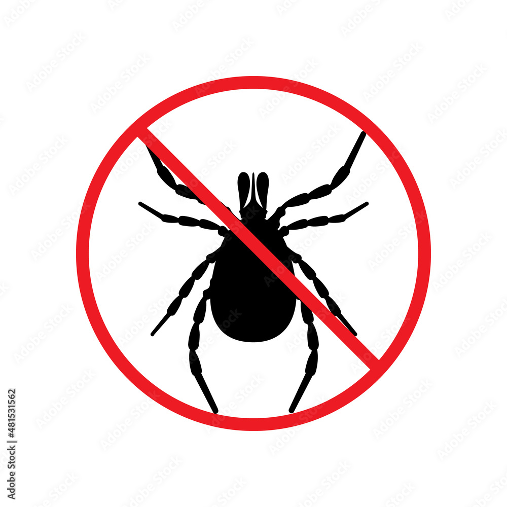 Stop the tick. A crossed-out warning sign about ticks. A sign of ...
