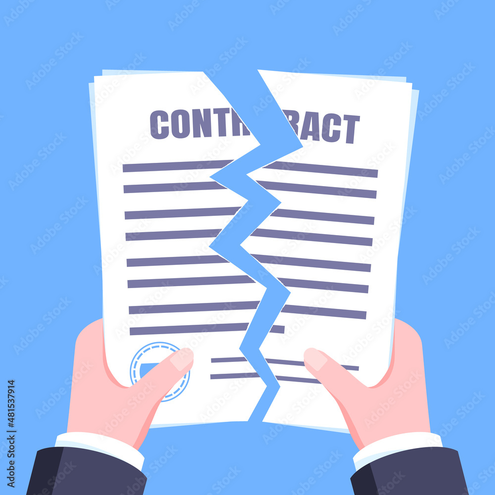 Contract cancellation business concept. Hands hold terminated tearing ...