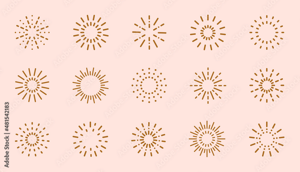 Starburst line art icon. Vector logo spark sunburst. Outline sunburst ...