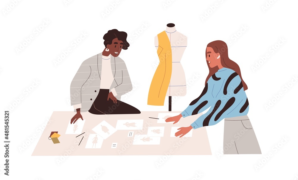 Women work at clothes design creation. Fashion designers creating ...