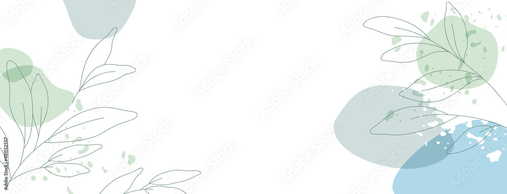 Simple neutral abstract banner background. Minimal linear leaves and ...