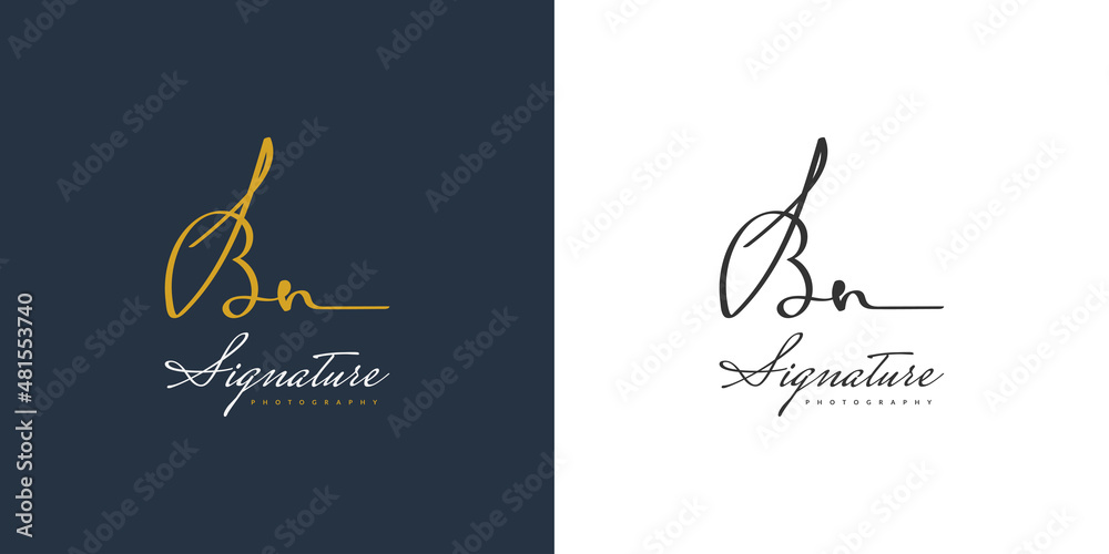 BN Initial Logo Design with Handwriting Style. BN Signature Logo or ...