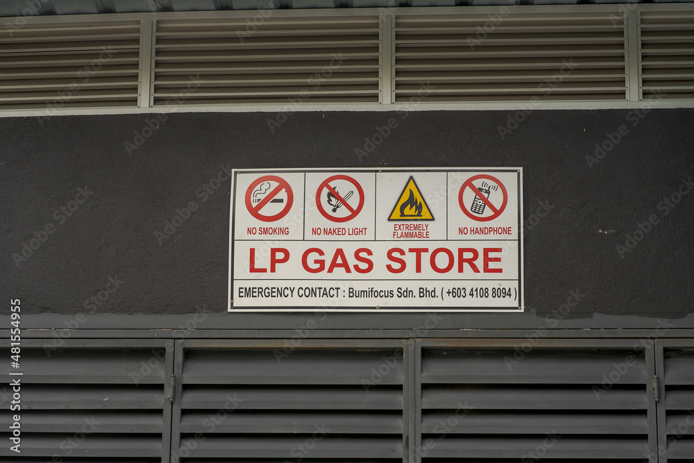 Bangi, Malaysia - Sep 19, 2021: LPG Gas Storage enterance with warning ...