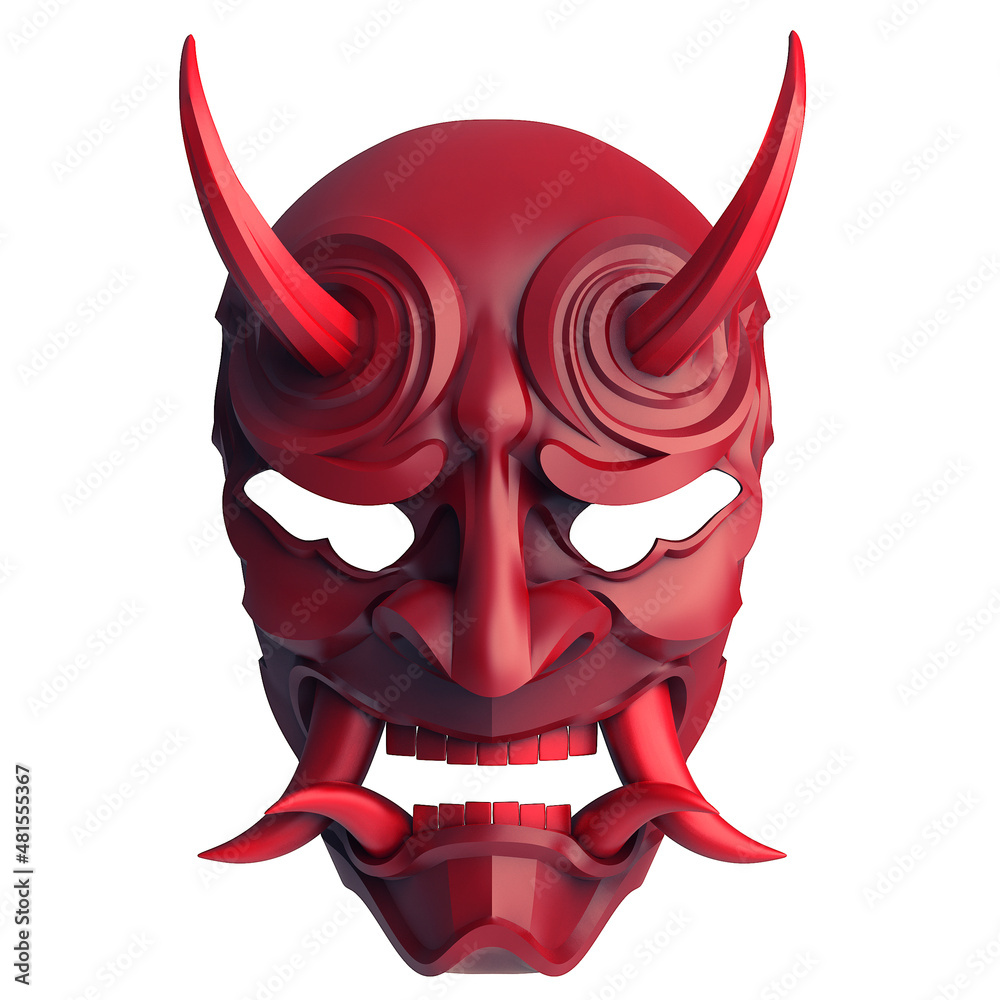 Hanya - Japanese demon red mask on white background 3d illustration ...