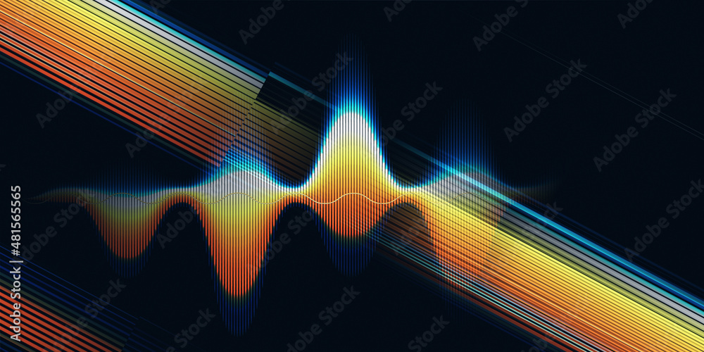 Abstract background with color sound wave and blurred lines on dark ...