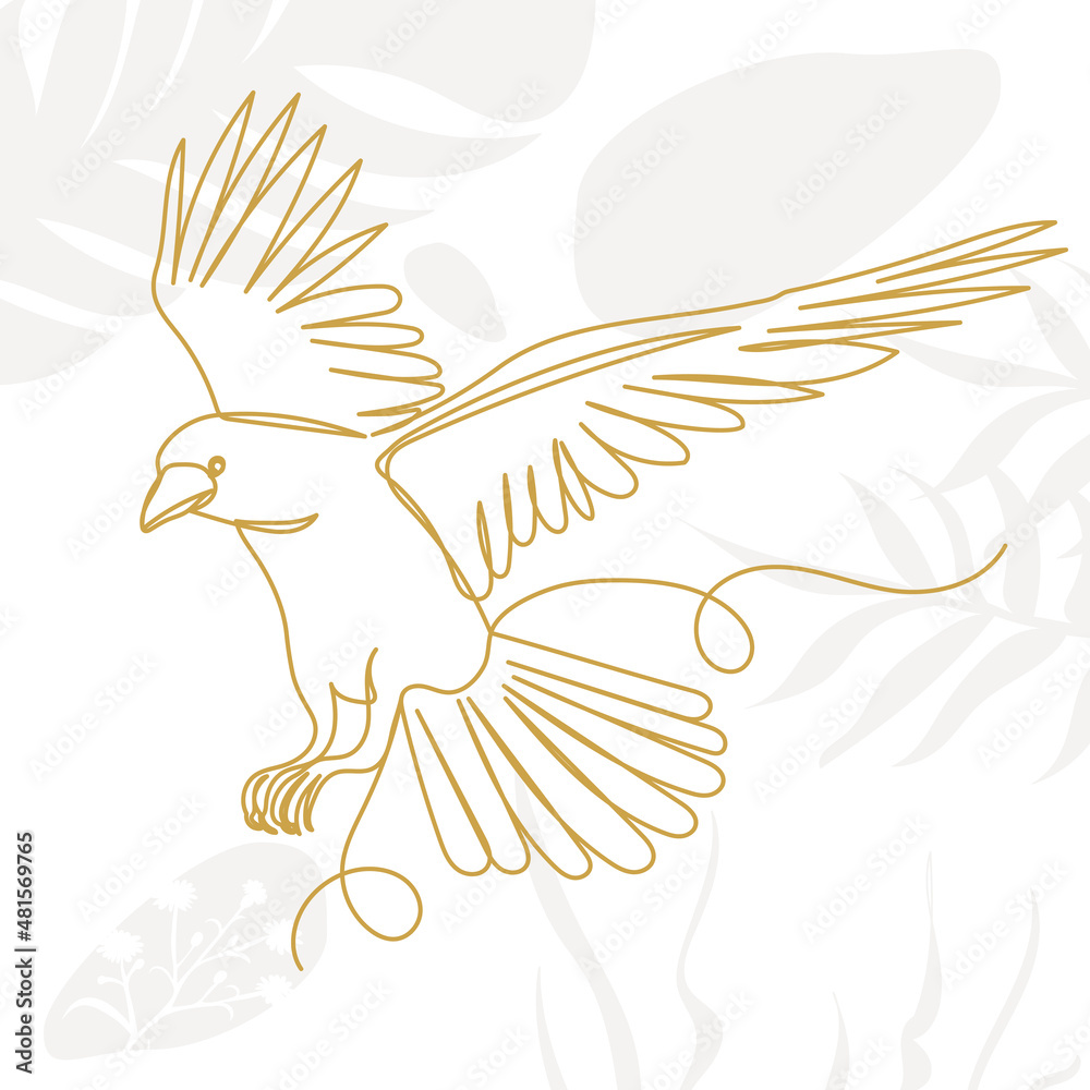 bird flying drawing by a continuous line, on an abstract background ...