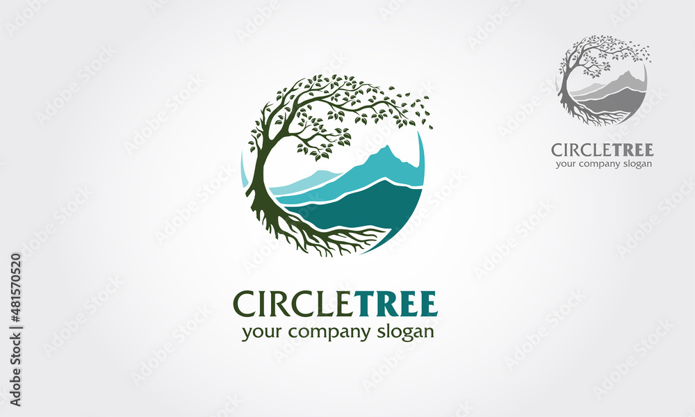Circle Tree Vector Logo. Tree and mountain vector design elements ...