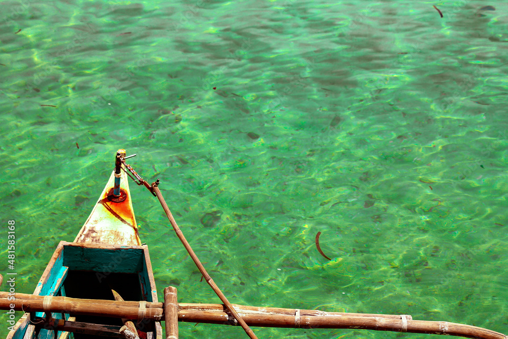High angle view of the tip of a bangka or traditional wooden boat from ...