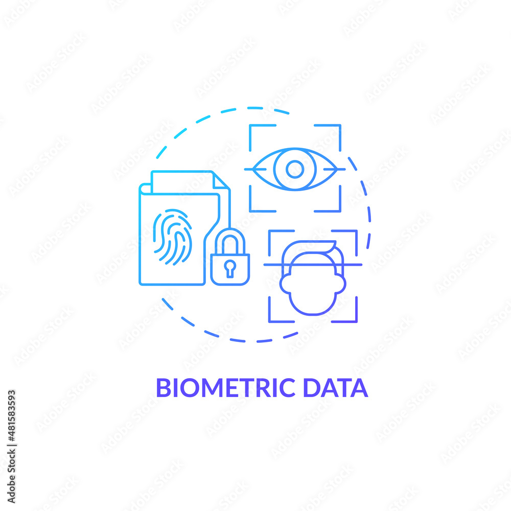 Biometric data blue gradient concept icon. Sensitive information safety ... Biometric data blue gradient concept icon. Sensitive information safety ...