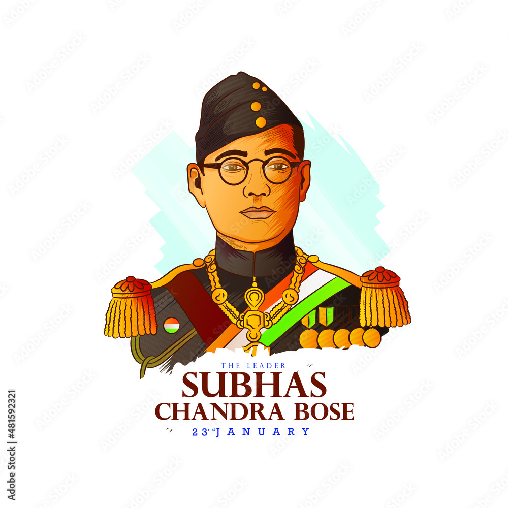 vector illustration of netaji subhash chandra bose with white ...