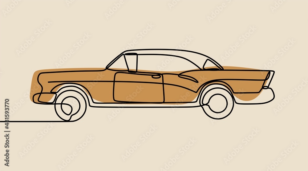 Classic vintage car oneline continuous line art Stock Vector | Adobe Stock