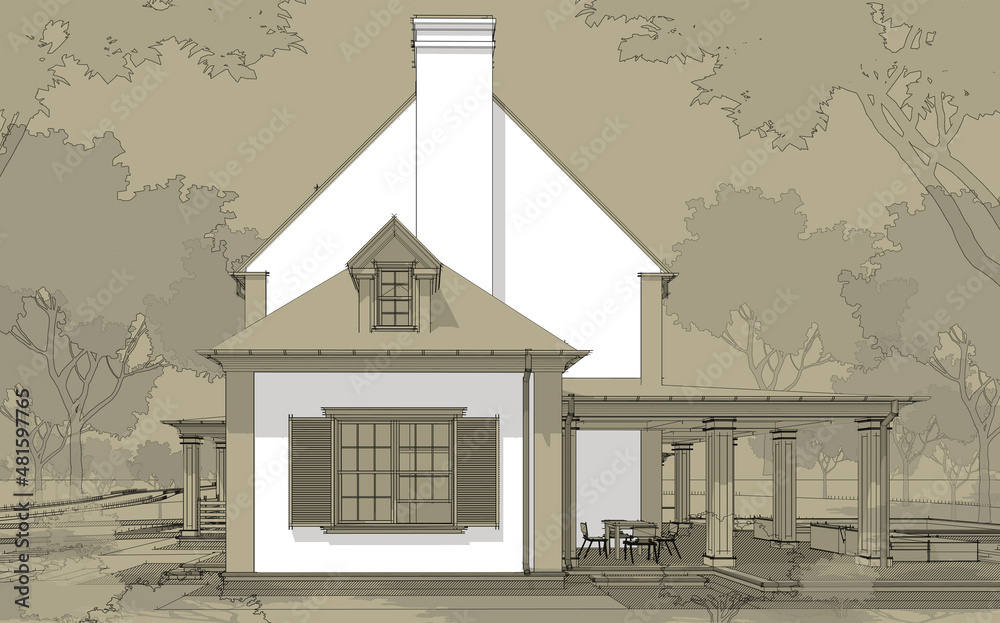 3d rendering of modern cozy classic house in colonial style with garage ...