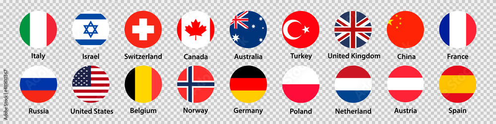 National flag icon set isolated on transparent background Stock Vector ...