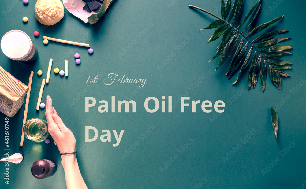 International Palm Oil Free Day. Banner, background with hand knocking ...