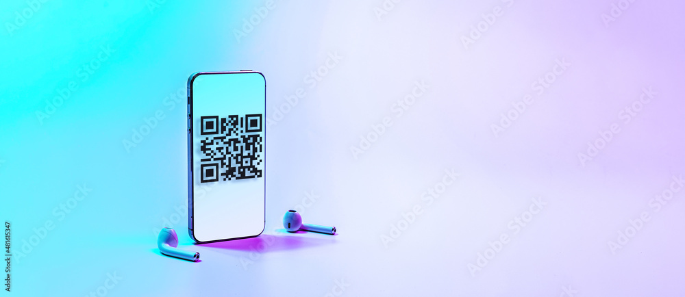 Mobile qr code. Digital smart phone with qr code scanner on smartphone ...