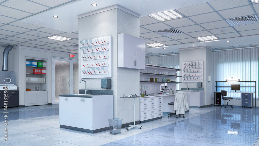 Light laboratory interior with equipment. 3d illustration Stock ...