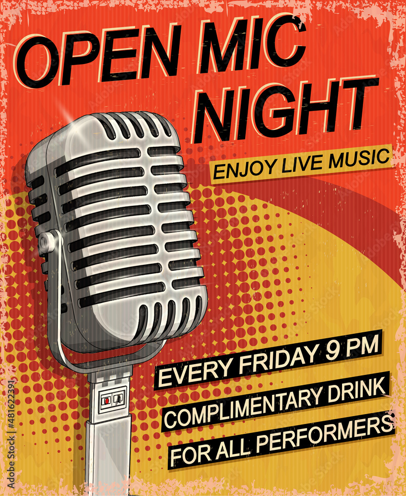 Open Mic Night vintage poster. Stock Vector | Adobe Stock