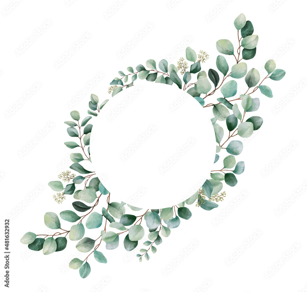 eucalyptus bouquet ,floral frame leaves frame watercolor digital hand ...