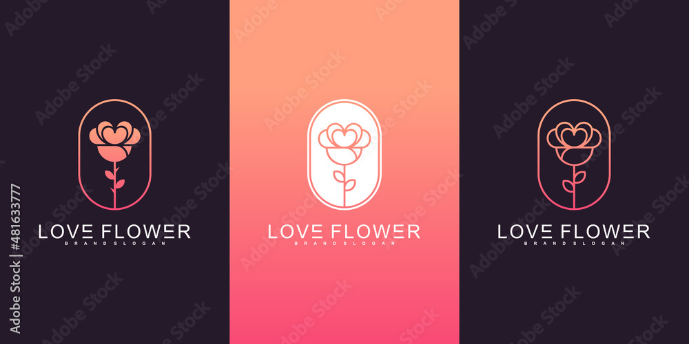Rose flower love symbol logo design with creative line art style ...