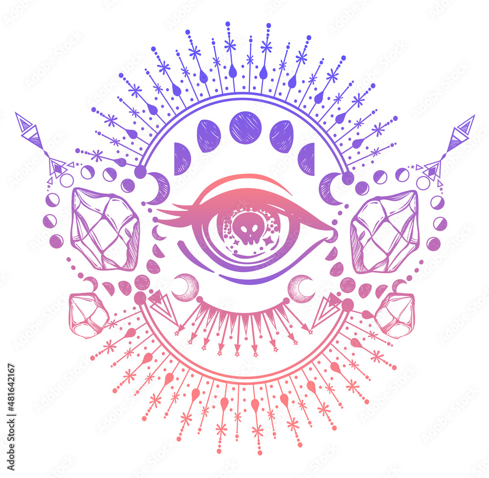 Vector illustration, magic eye, astrology and crystals, spirituality ...