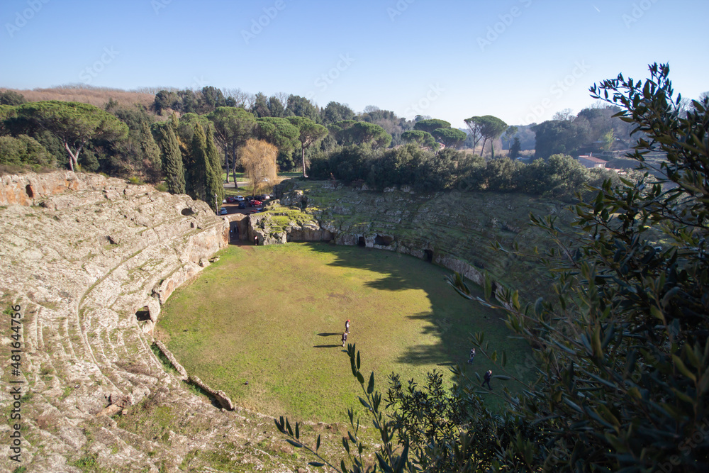 High angle view of An Amphitheatre of Sutri,Italy.It is a rare example ...