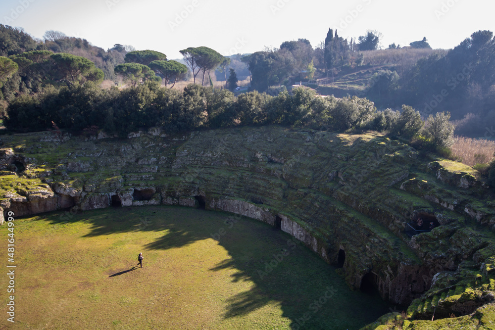 High angle view of An Amphitheatre of Sutri,Italy.It is a rare example ...
