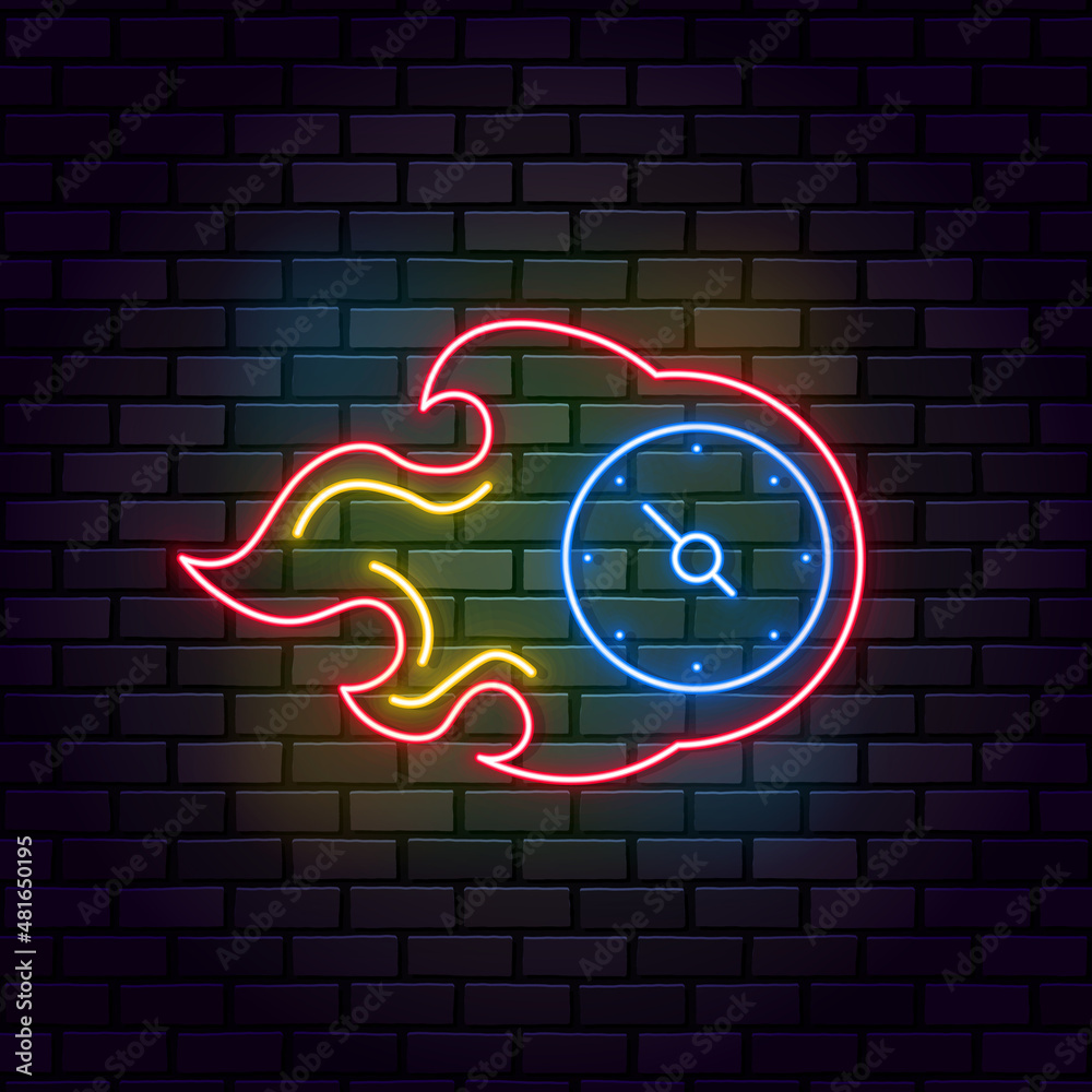 Speed neon icon Stopwatch concept - faster sign with fire - time is ...