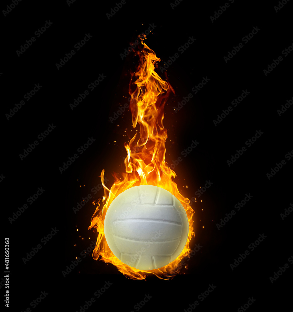 Volleyball. on fire on black background Stock Photo | Adobe Stock