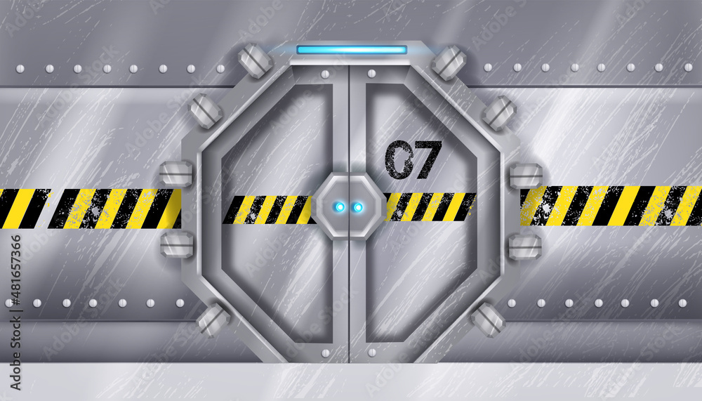 Metal spaceship door, steel sliding portal, vector silver futuristic ...